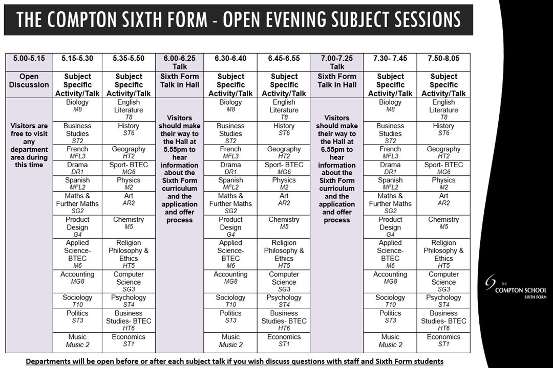 Sixth Form Open Evening 2021 - The Compton School