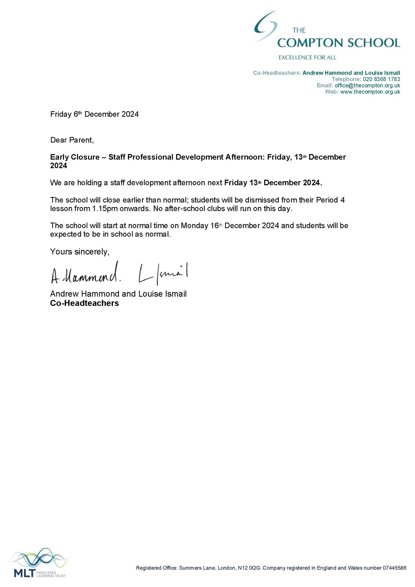 Early Closure for Students on Friday 13th December - Announcements ...